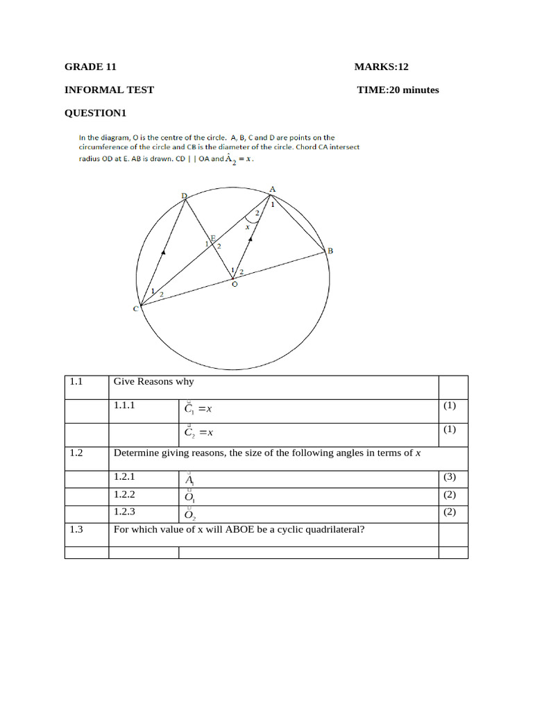 GRADE 11 Euclidean Geometry Informal Test 5 | PDF