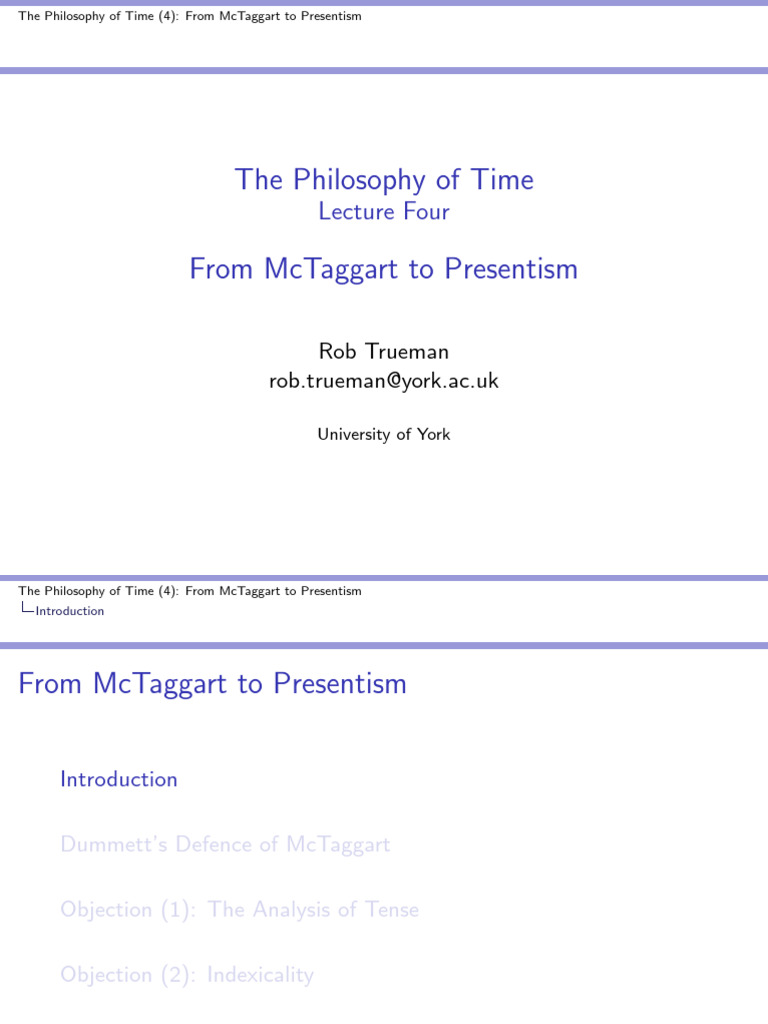Time - 4a, From Mctagg To Presentism | PDF | Metaphysics