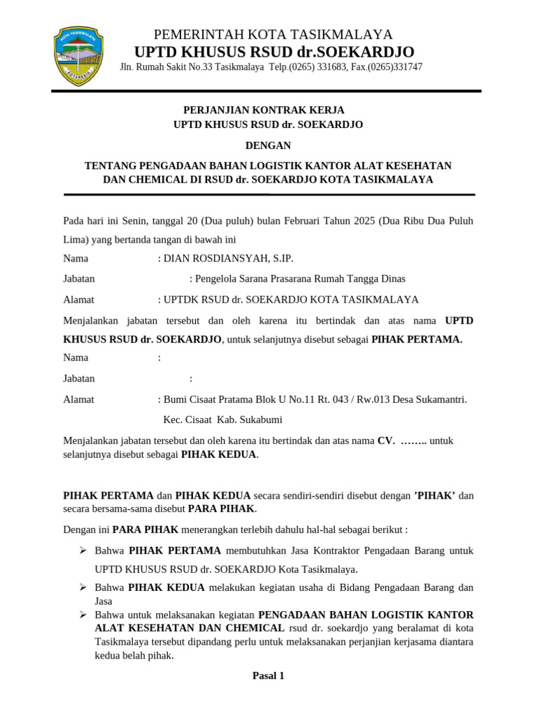 Kontrak Payung Rsud-Cv Sultan Saleh (SPK) | PDF