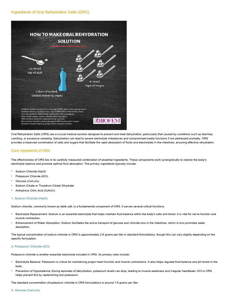 ORS Composition and Ingredients Overview | PDF | Electrolyte | Dehydration