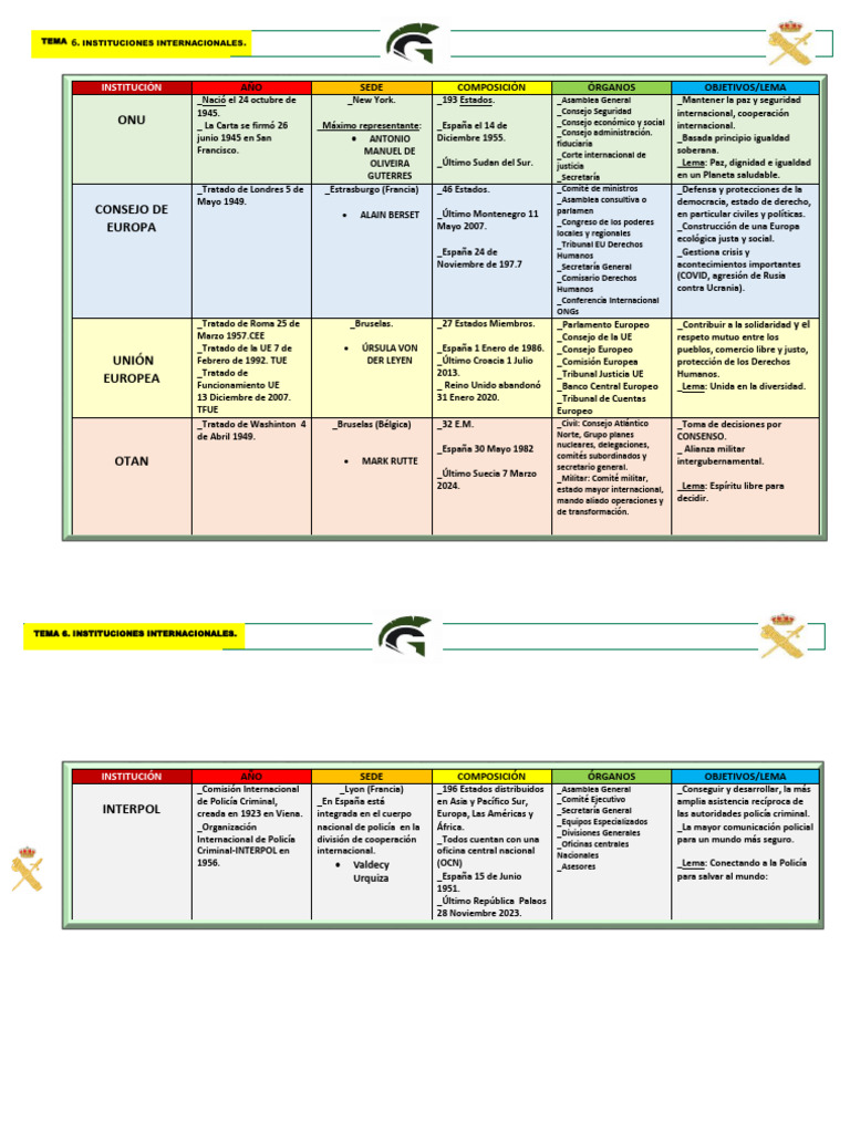 Esquema - Tema 6 - Instituciones Internacionales | PDF | Relaciones Internacionales | Gobierno