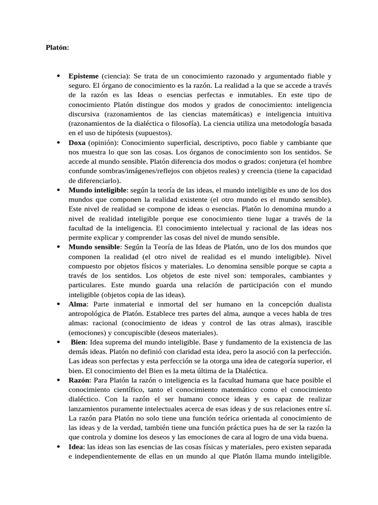 CONCEPTOS Platón Aristóteles | PDF | Conocimiento | Platón