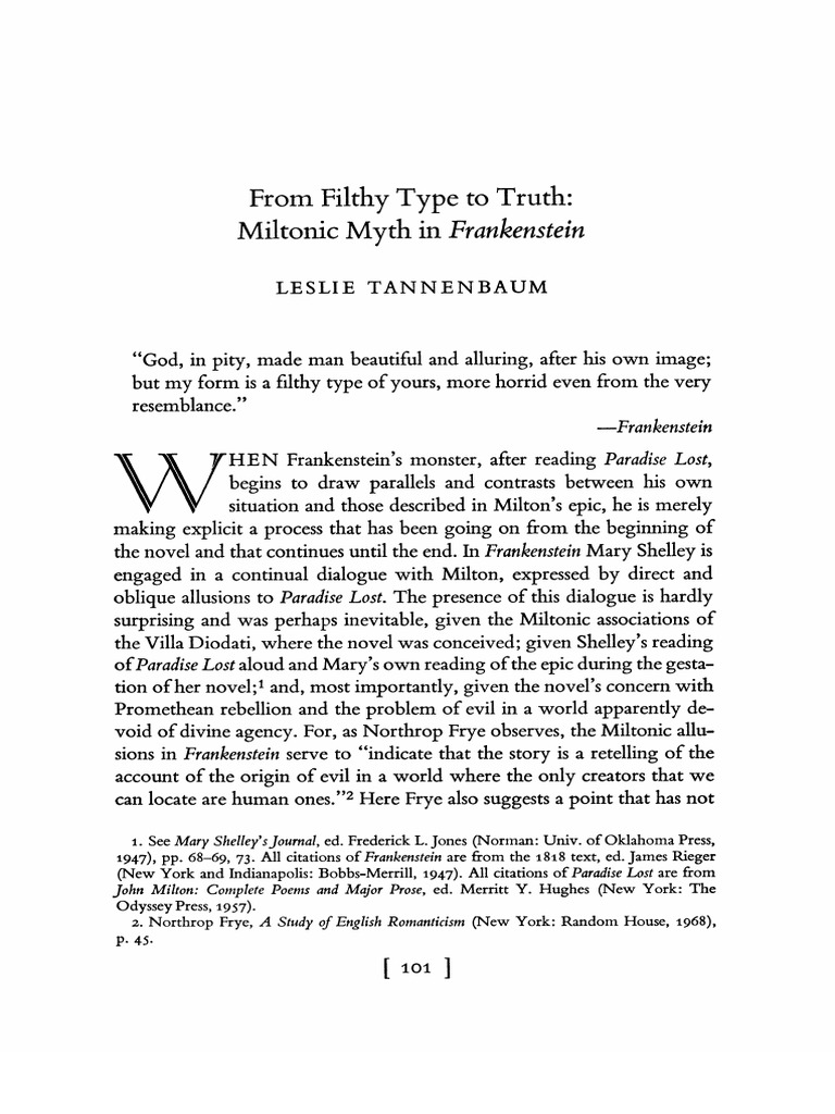 Miltonic Allusions in Frankenstein | PDF | Frankenstein | Paradise Lost