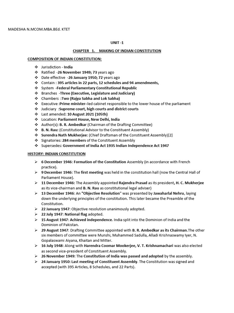 CONSTITUTION Notes PDF | PDF | Government Of India | Constitution