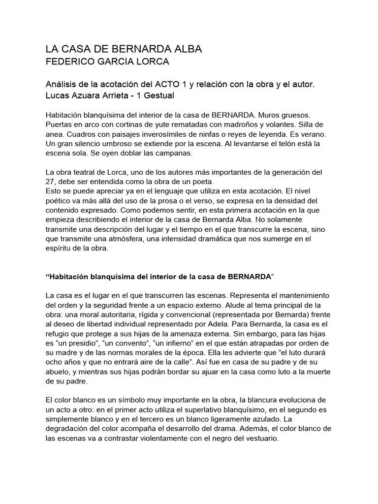 Casa de Bernarda Alba (1) | PDF | Federico García Lorca