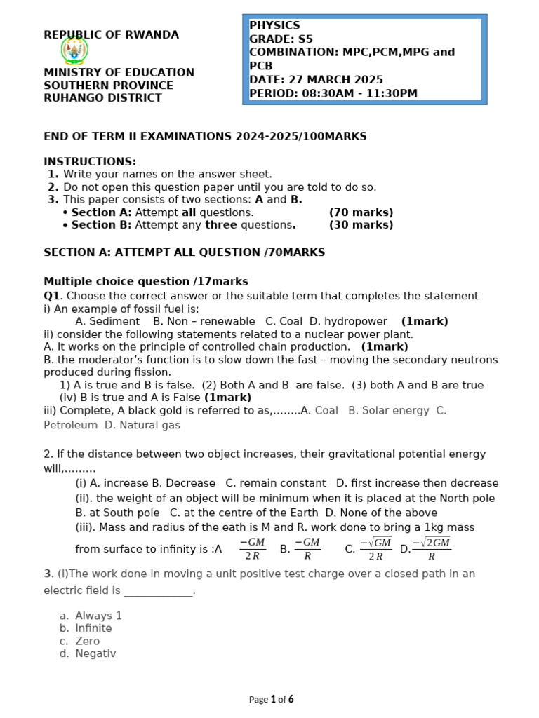 S5 Physics Exam S5 2025 Validated | PDF | Photoelectric Effect | Damping