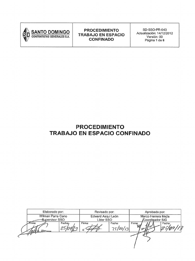 SD-SSO-PR-043 (PR Trabajo en Espacio Confinado) | PDF
