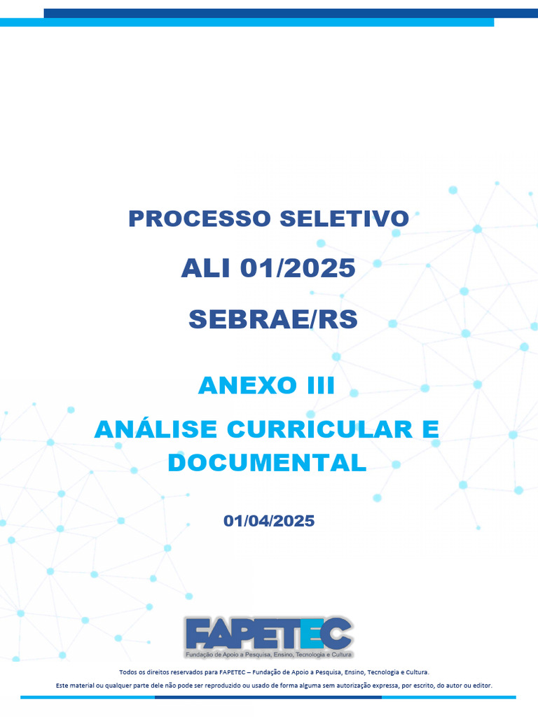 #04 Anexo III - Análise Curricular e Documental - SEBRAE-RS - ALI 01-2025 | PDF | Gestão de ...