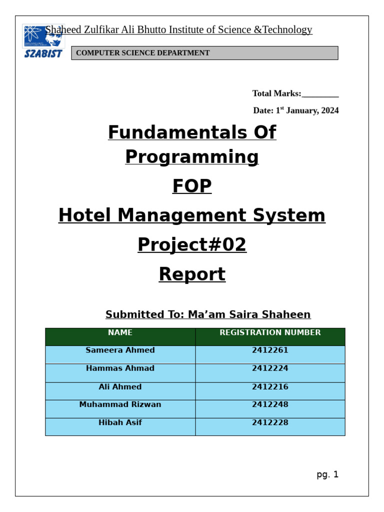Report on Hotel Room Management System FOP | PDF | Programming | Computer Program