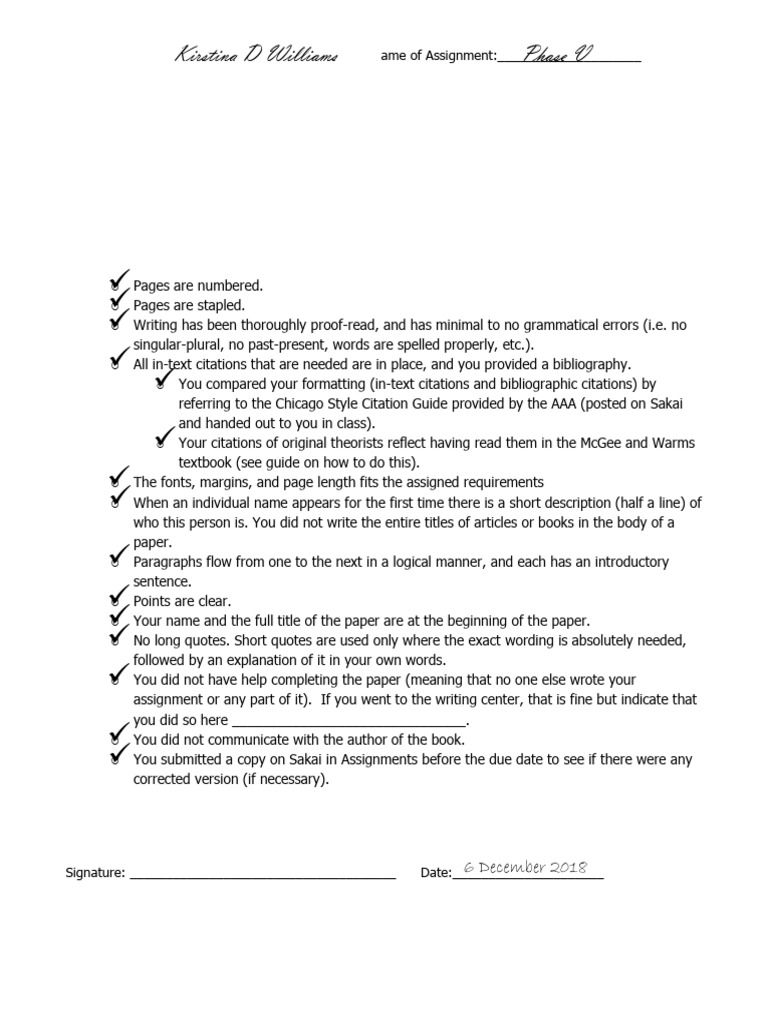 ANTH 480 Assignment Submission Checklist | PDF | Critical Theory ...