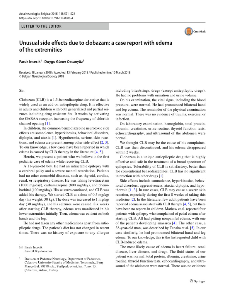 Unusual Side Effects Due To Clobazam A Case Report With Edema of The ...