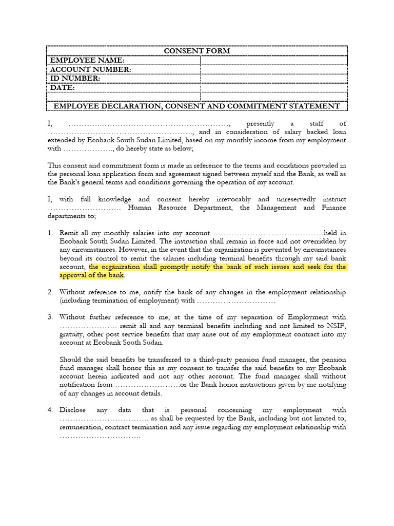 Amended Consumer Loan Consent Form | PDF | Employment | Banks
