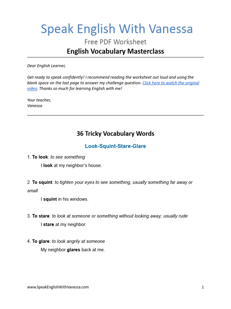 Vocabulary Masterclass Speak English With Vanessa | PDF | Traffic
