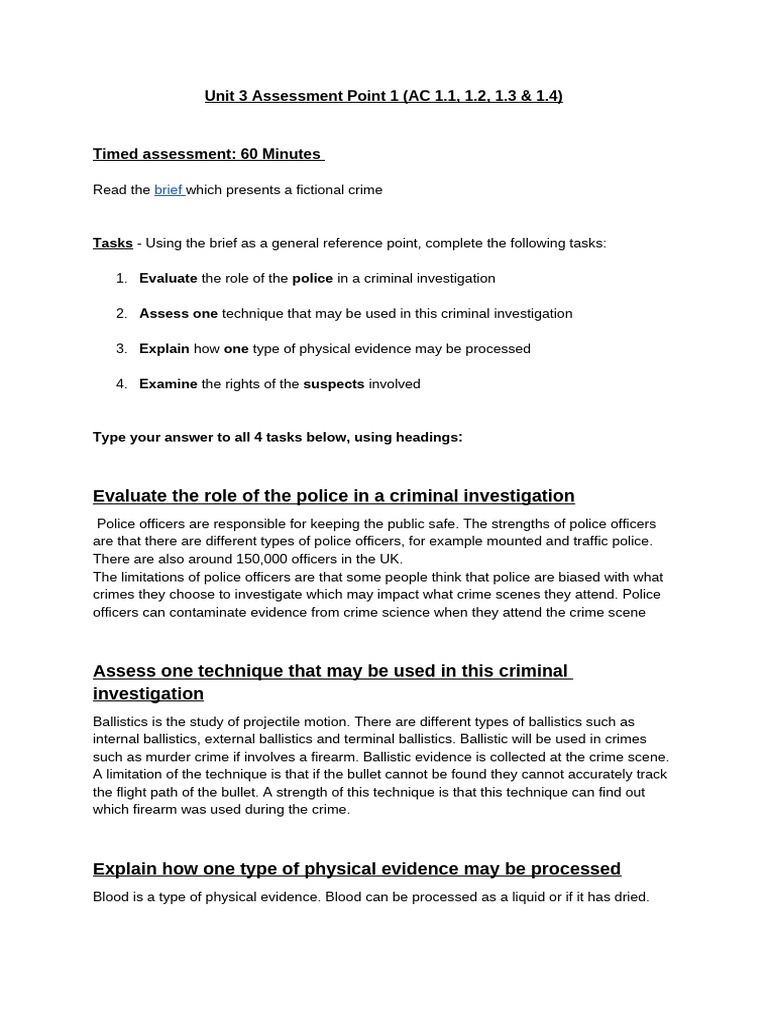 Unit 3 Assessment Point 1 | PDF | Crime Scene | Ballistics