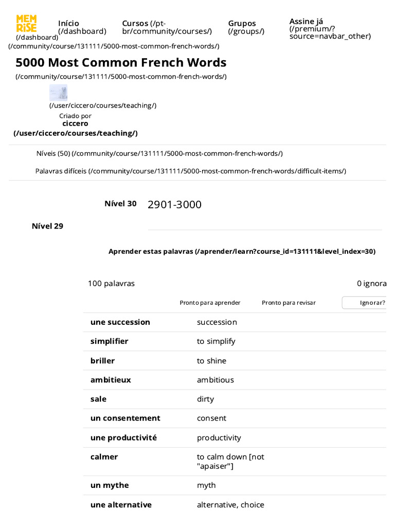 Nível 30 - 2901-3000 - 5000 Most Common French Words - Memrise | PDF