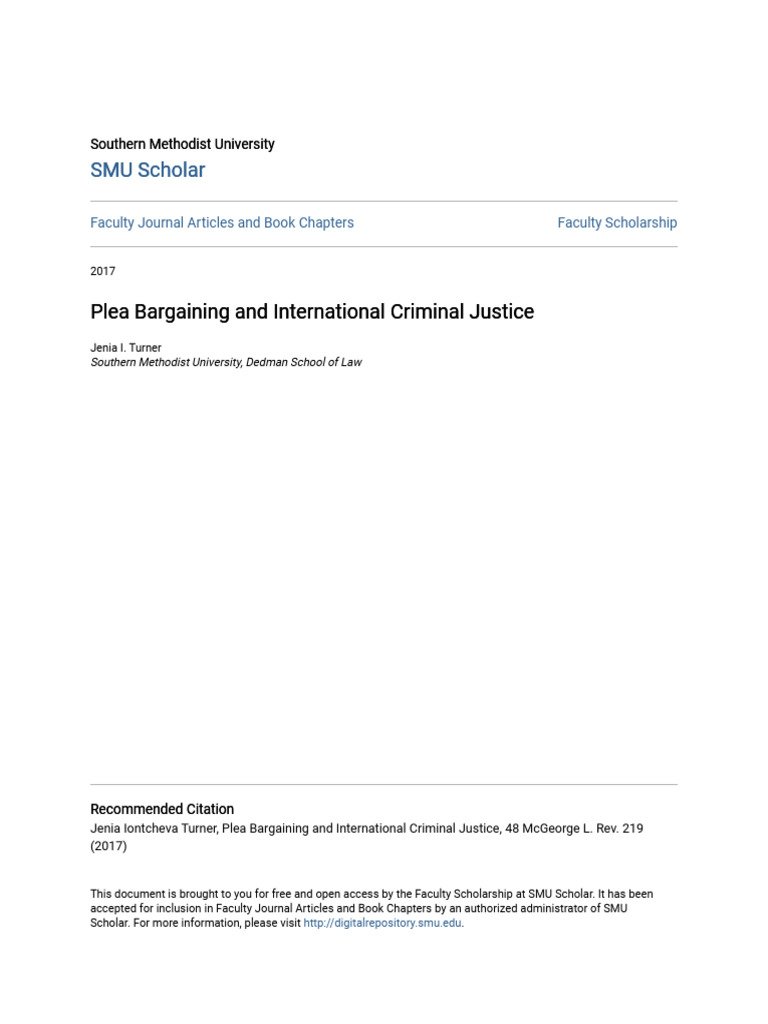 Plea Bargaining and International Criminal Justice | PDF | Plea | Plea ...