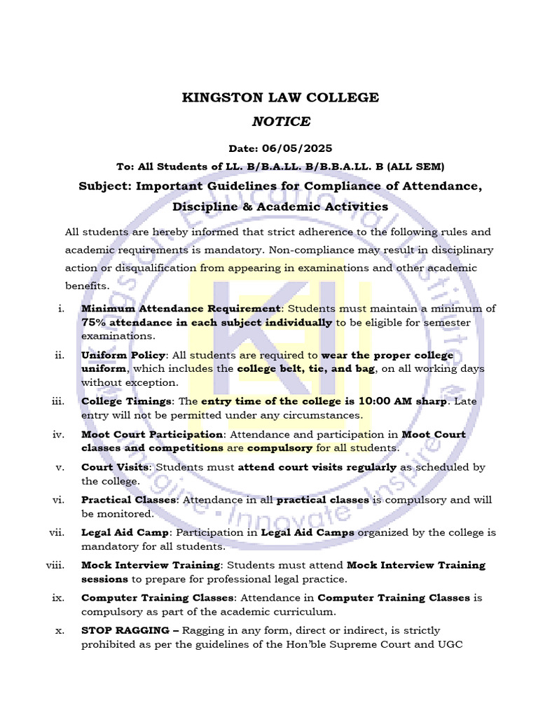 Kingston Law College Regulations | PDF | Justice | Crime & Violence