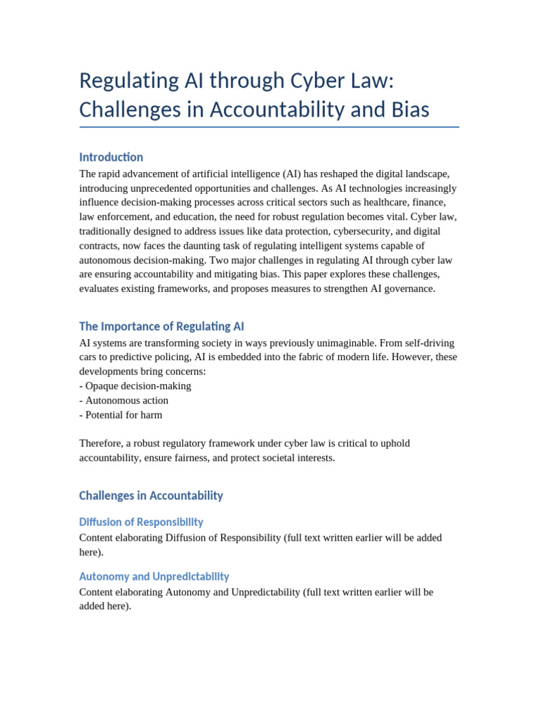 Regulating AI: Accountability and Bias Issues | PDF | Artificial ...