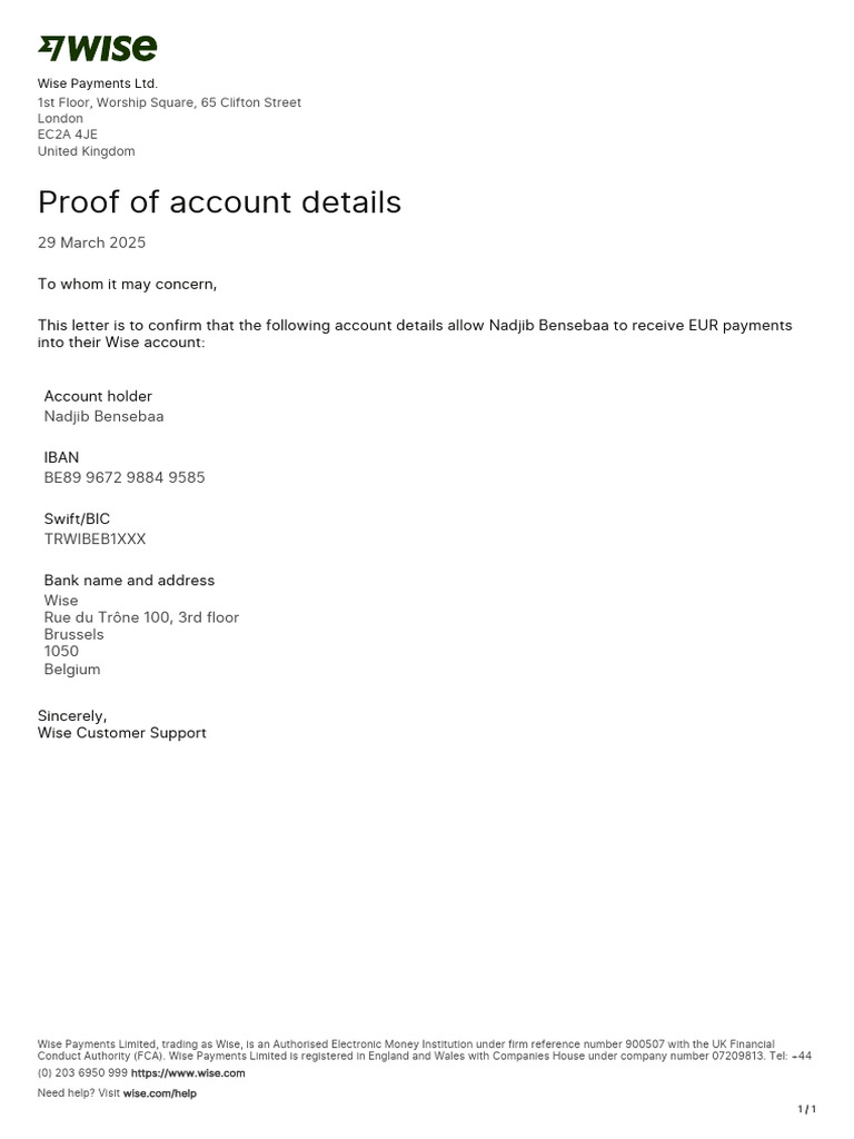 Account Details Proof Eur | PDF