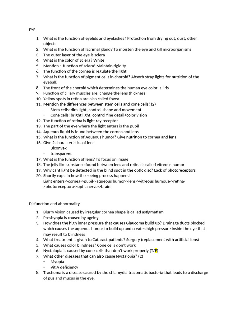 Eye and Ear Anatomy Worksheet Answers | PDF | Ear | Eye
