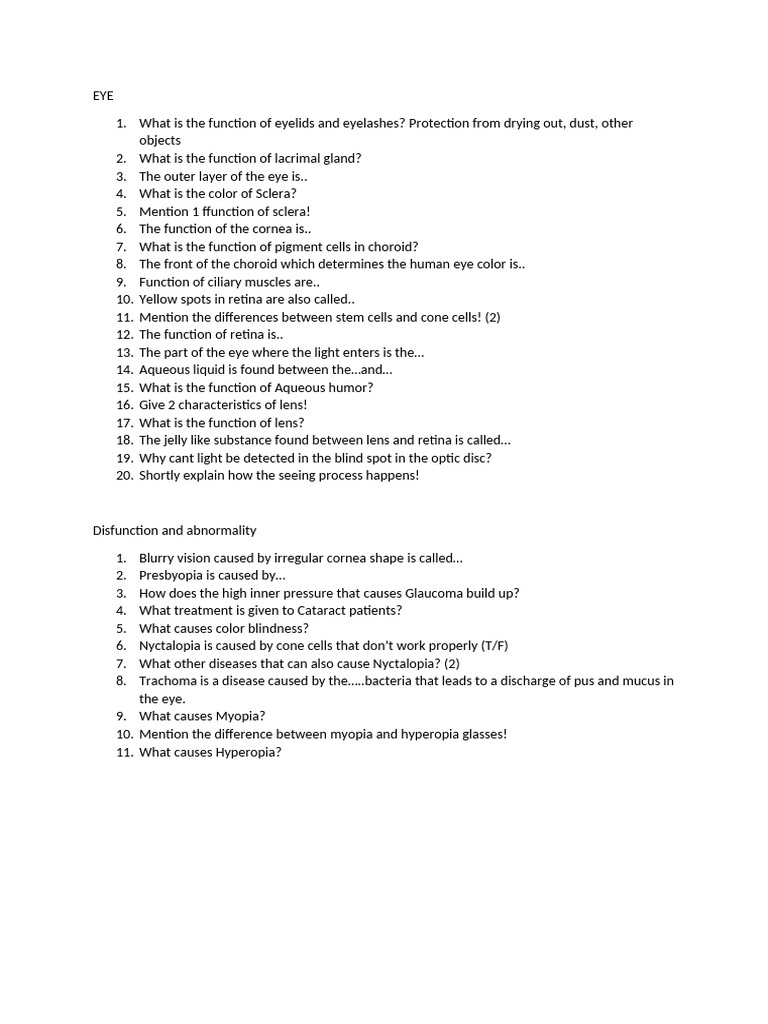 worksheet bio EYE & EAR | PDF | Ear | Hearing