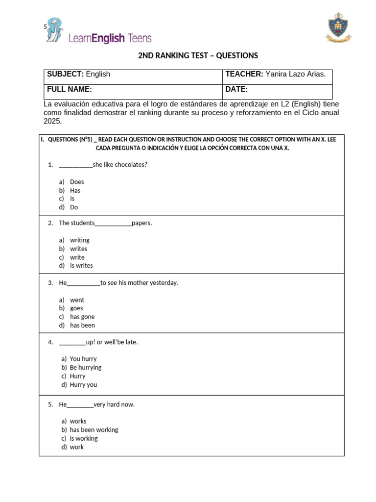 2ND Ranking Academic Exam | PDF