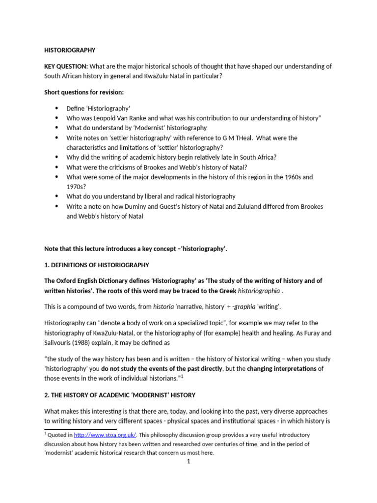 Historiography Revision Notes and Questions | PDF | Historiography ...