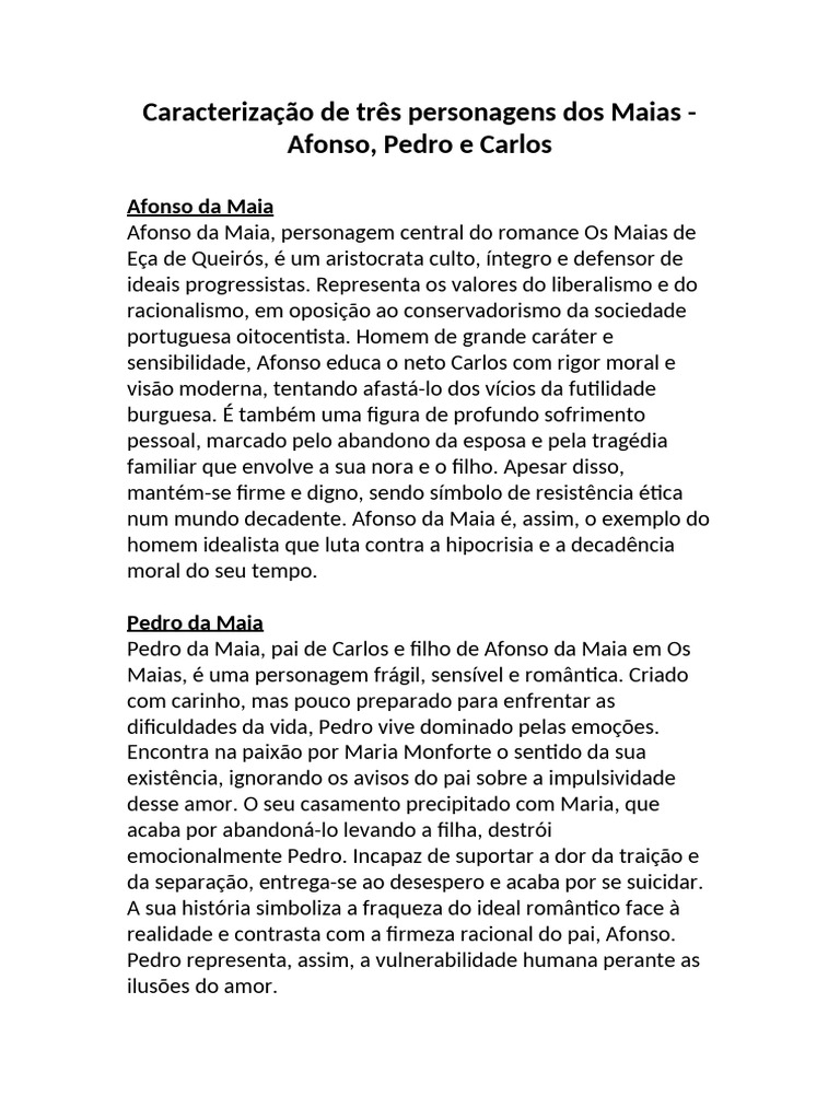 Análise dos Personagens de Os Maias | PDF