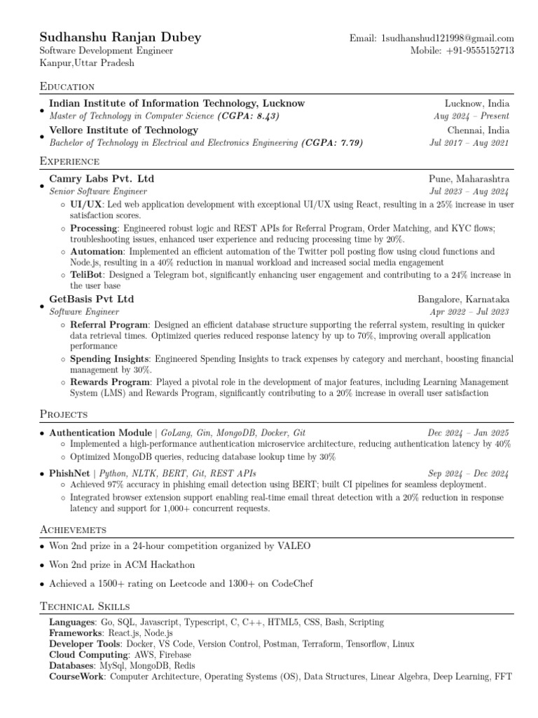 Sudhanshu Ranjan Dubey: Education | PDF | Mongo Db | Computing