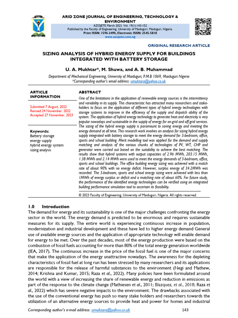 AZOJETE 19 (1) Umar Muktar Et Al 2023 | PDF | Energy Development ...