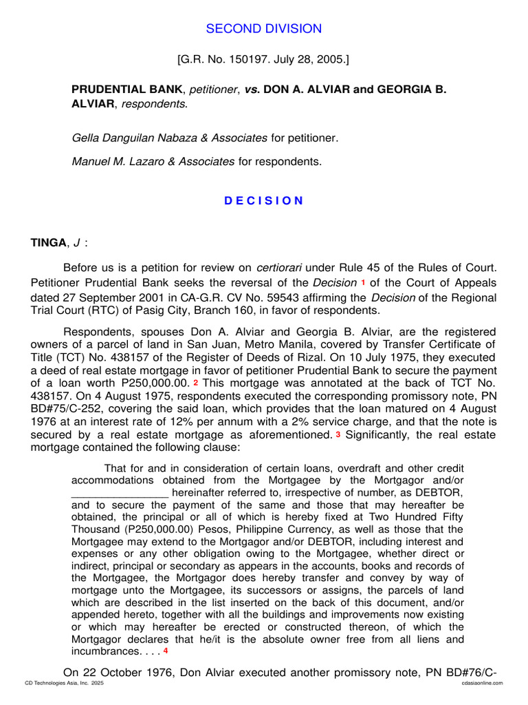 Prudential Bank vs. Alviar: Mortgage Dispute | PDF | Mortgage Law ...