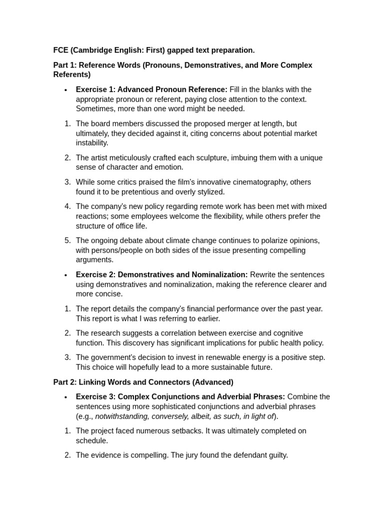 FCE Gapped Text Exercises Guide | PDF | Cognition