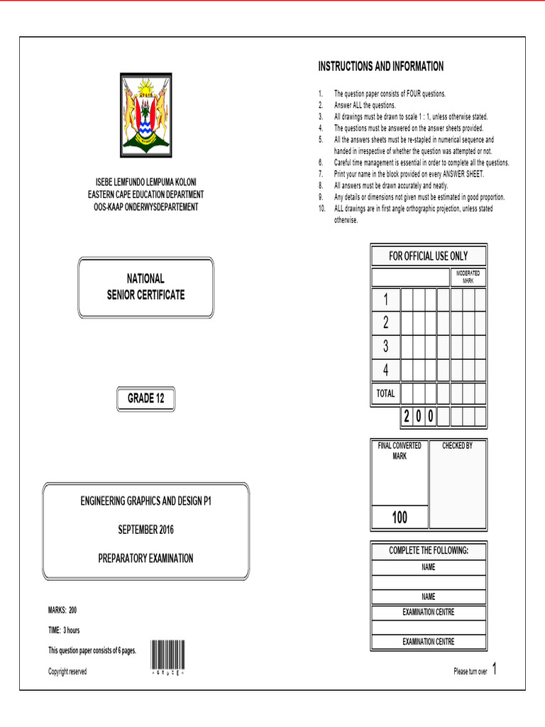 Grade 12 EGD September Exam Paper | PDF | Technical Drawing | Window