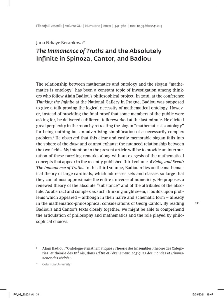 The Immanence of Truths and The Absolute | PDF | Infinity | Mathematics