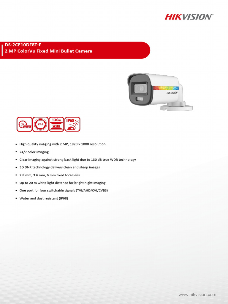DS-2CE10DF8T-F Datasheet 20241115 | PDF | Camera Lens | Field Of View