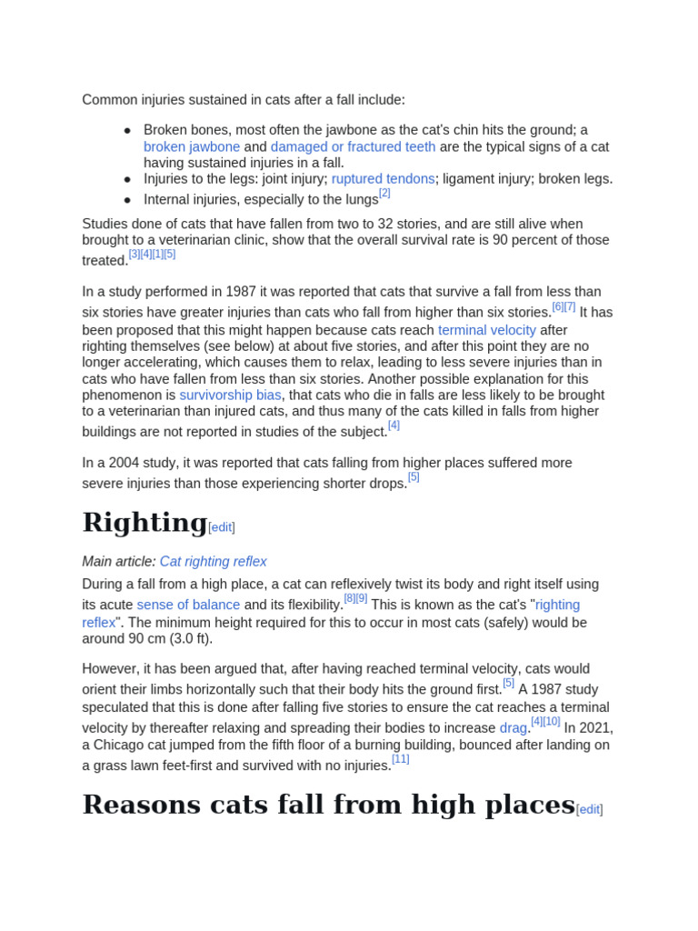 Common Injuries Sustained in Cats After A Fall Include | PDF | Cats