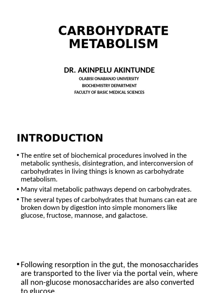 BCH 202 Carbohydrate Metabolism | PDF | Glycolysis | Metabolism