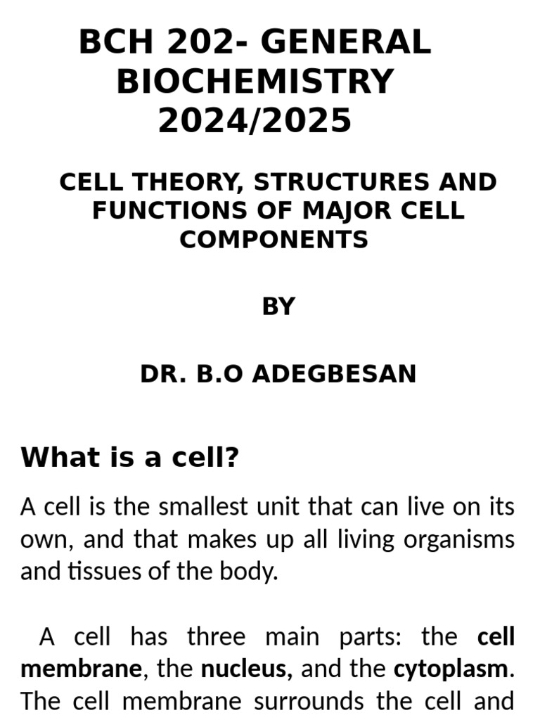 BCH 202 - General Biochemistry 2024-2025 | PDF | Cell (Biology ...