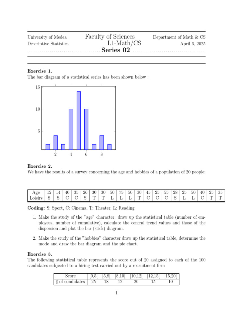 Series2 Statistiques 2025 | PDF | Statistical Analysis | Teaching Mathematics