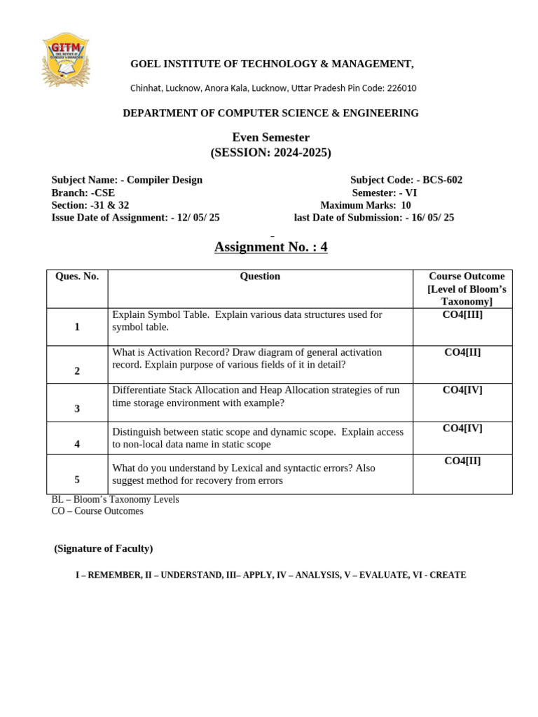 Assignment 4 Compiler Design | PDF