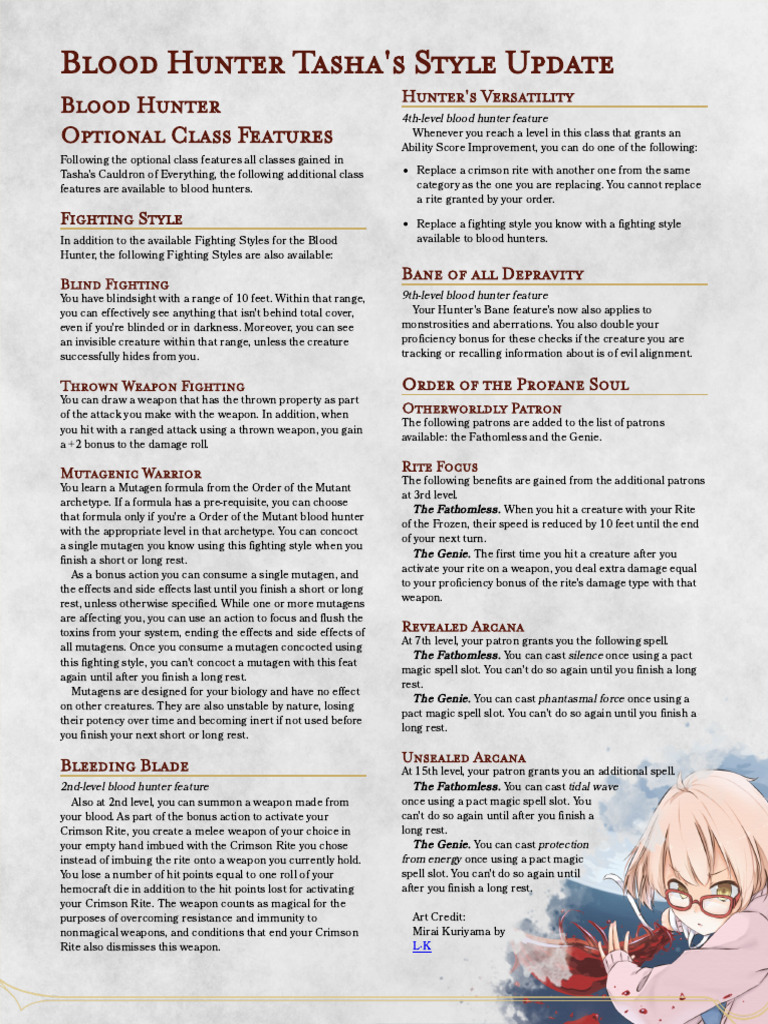 Blood Hunter Class Features Update | PDF | Poison | Dose (Biochemistry)
