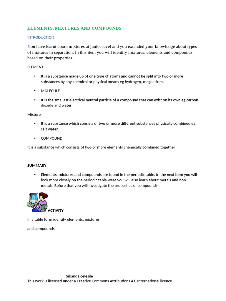 Chemistry - F 1 Matter-Elements, Mixtures and Compounds | PDF