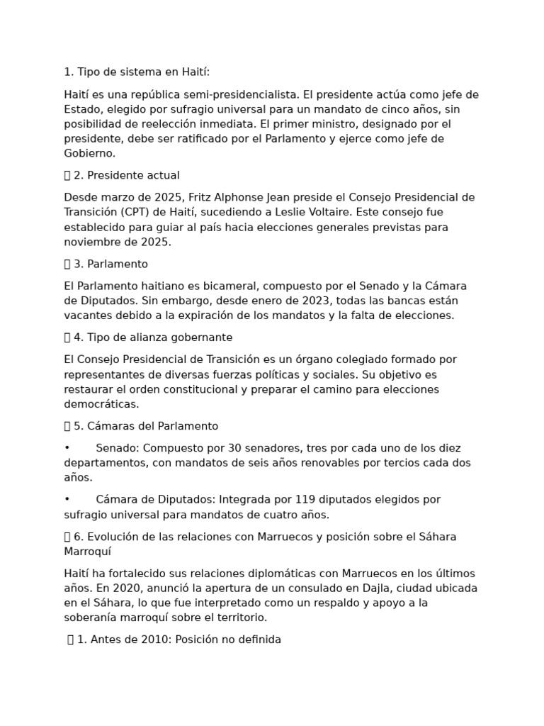 Sistema político y relaciones de Haití | PDF | Sahara Occidental ...