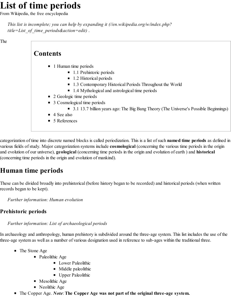 List of Time Periods - Wikipedia, The Free Encyclopedia | Chronology Of ...