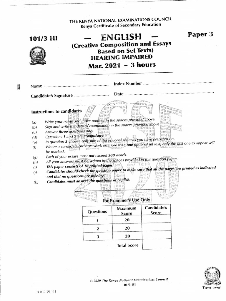 2020 Atika School 2021 014 English Paper 3 | PDF