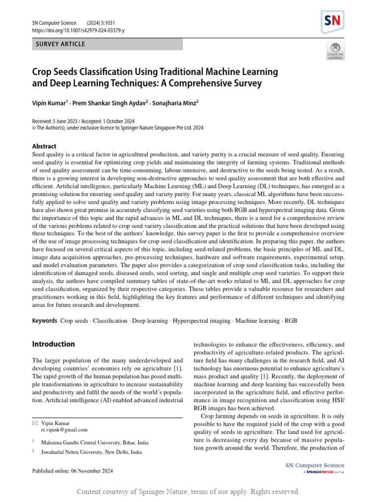 Crop Seeds Classification Using Traditional Machin | PDF | Machine Learning | Deep Learning