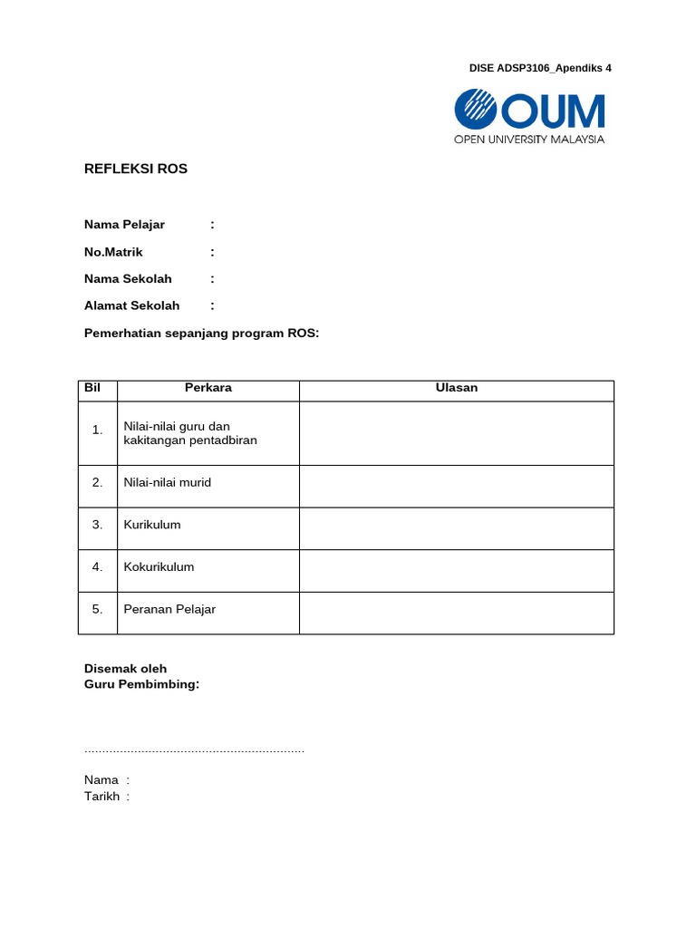 Apendiks 4-PDROS Refleksi Ros | PDF