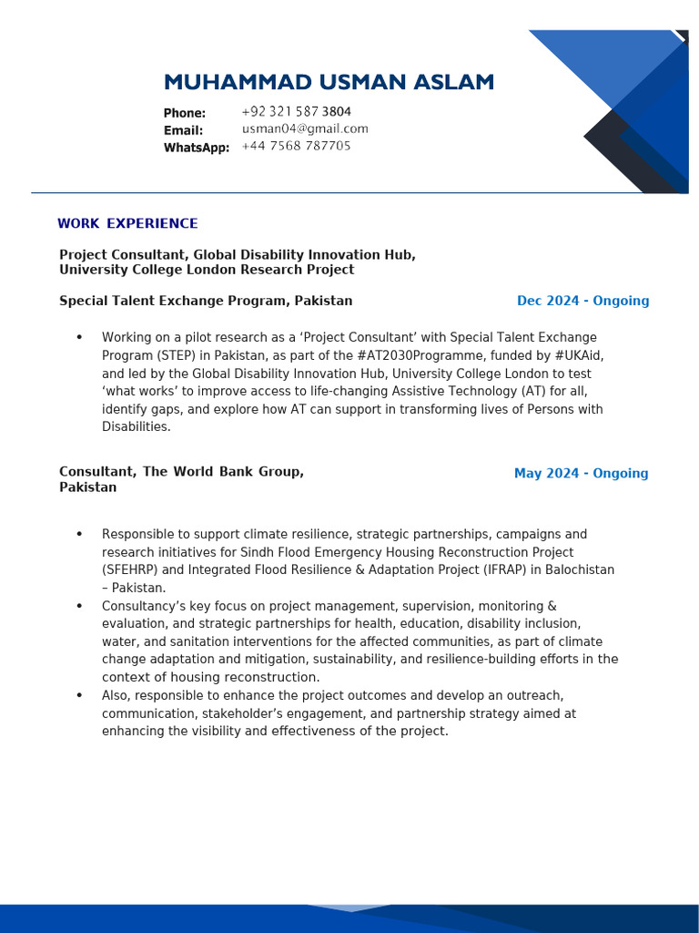 Usman Aslam CV | PDF | Corporate Social Responsibility | Business