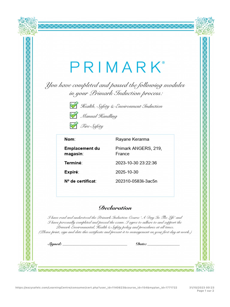 Diplome Securite Primark | PDF