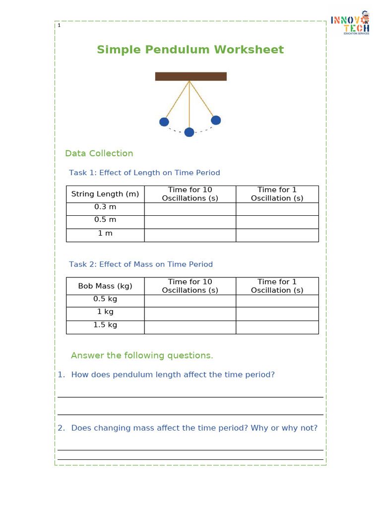 Simple Pendulum Worksheet | PDF